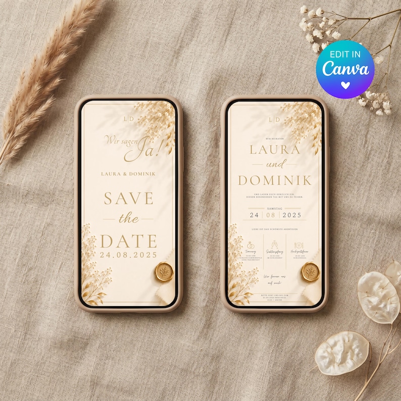 Digital Wedding Invitation Template, Save the Date Bundle, Editable ...
