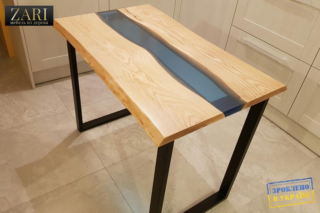 Epoxy Resin Ash Wood Live Edge Table 800x600mm, Custom River Epoxy ...