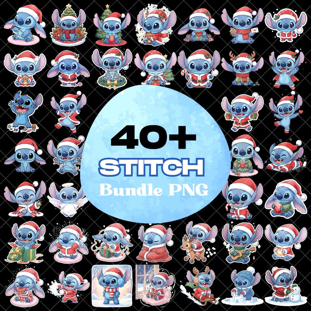 Stich Christmas Png Bundle, Cartoon Character Png, Cute Blue Stich Png ...