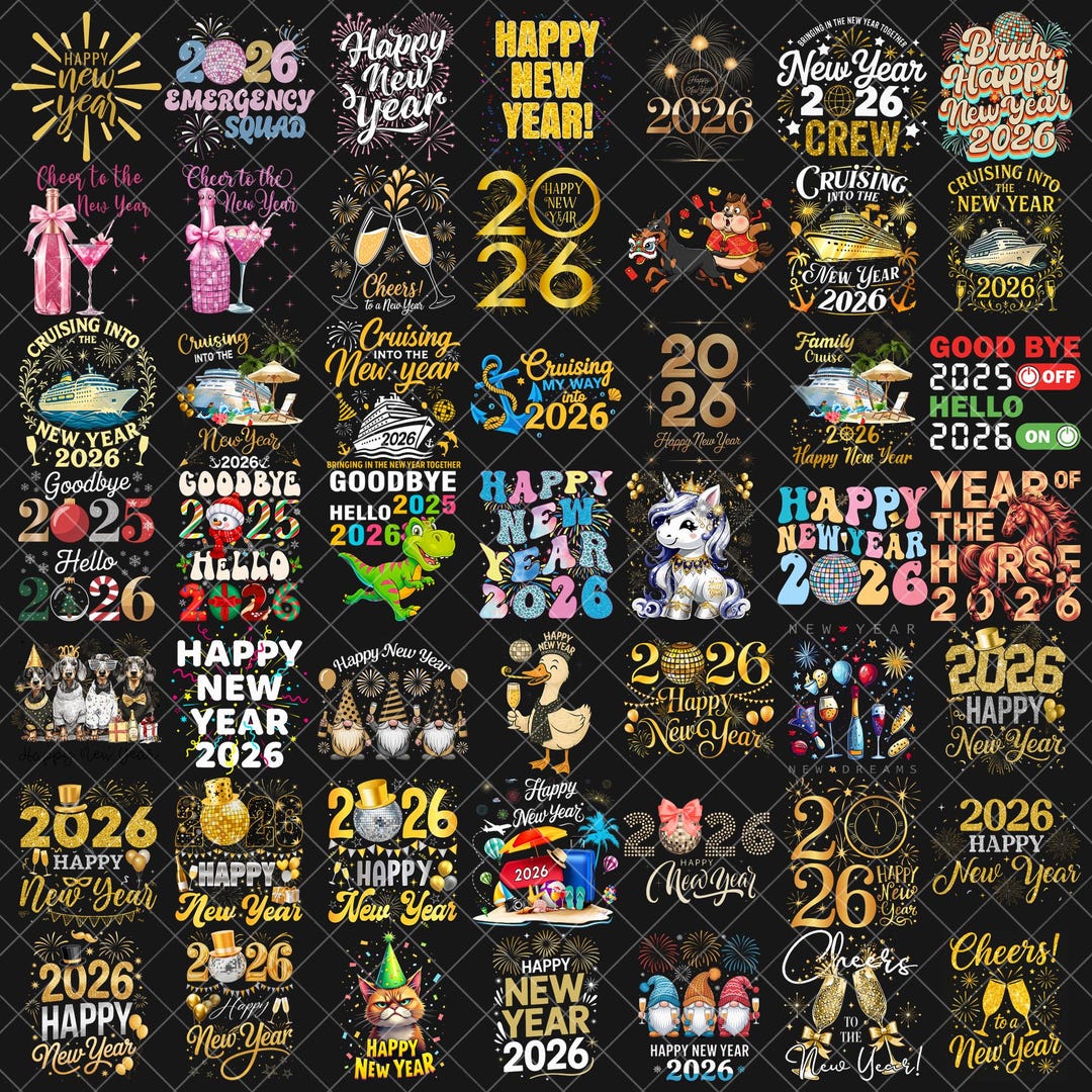 Feliz Año Nuevo 2026 PNG Bundle, Adiós 2026 PNG, Hola 2026 PNG, Diseño ...