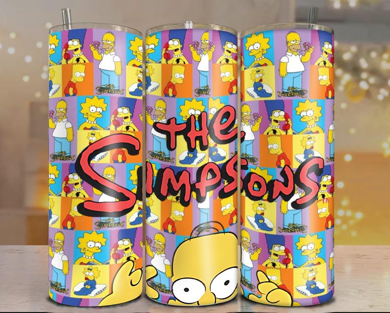 Simpsons-inspired 20oz Tumbler Wrap PNG | Colorful Cartoon Collage ...