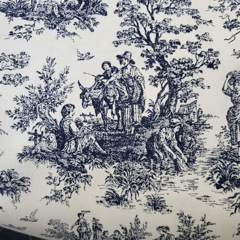 Dark Blue & White Toile Decorator Fabric French Country Heavy Cotton 2 ...