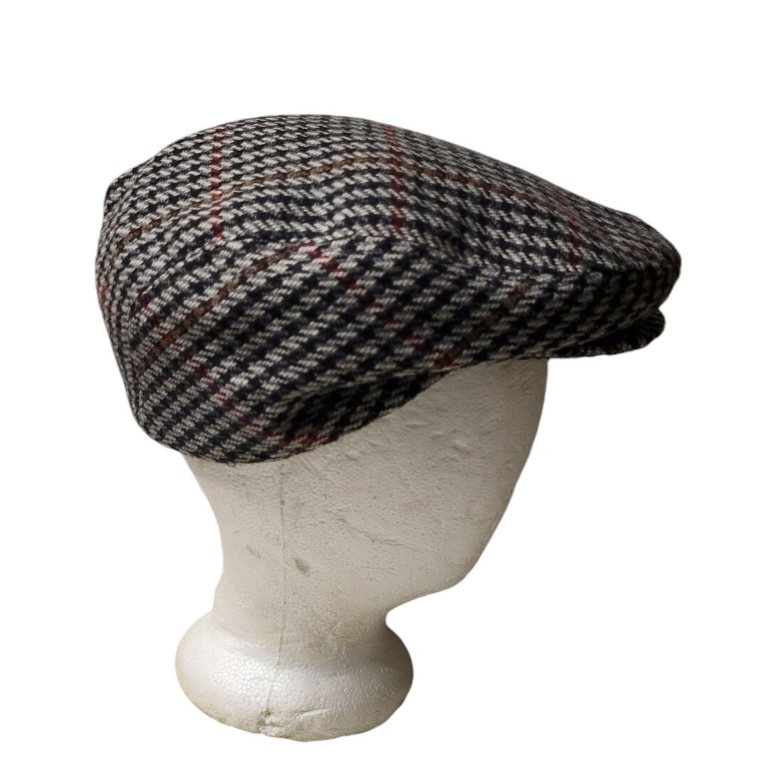 Vtg Country Gentleman Flat Cap Size L Black & Gray Plaid Wool Blend - Etsy