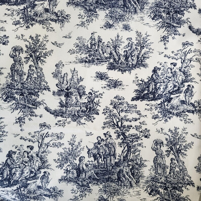 Dark Blue & White Toile Decorator Fabric French Country Heavy Cotton 2 ...