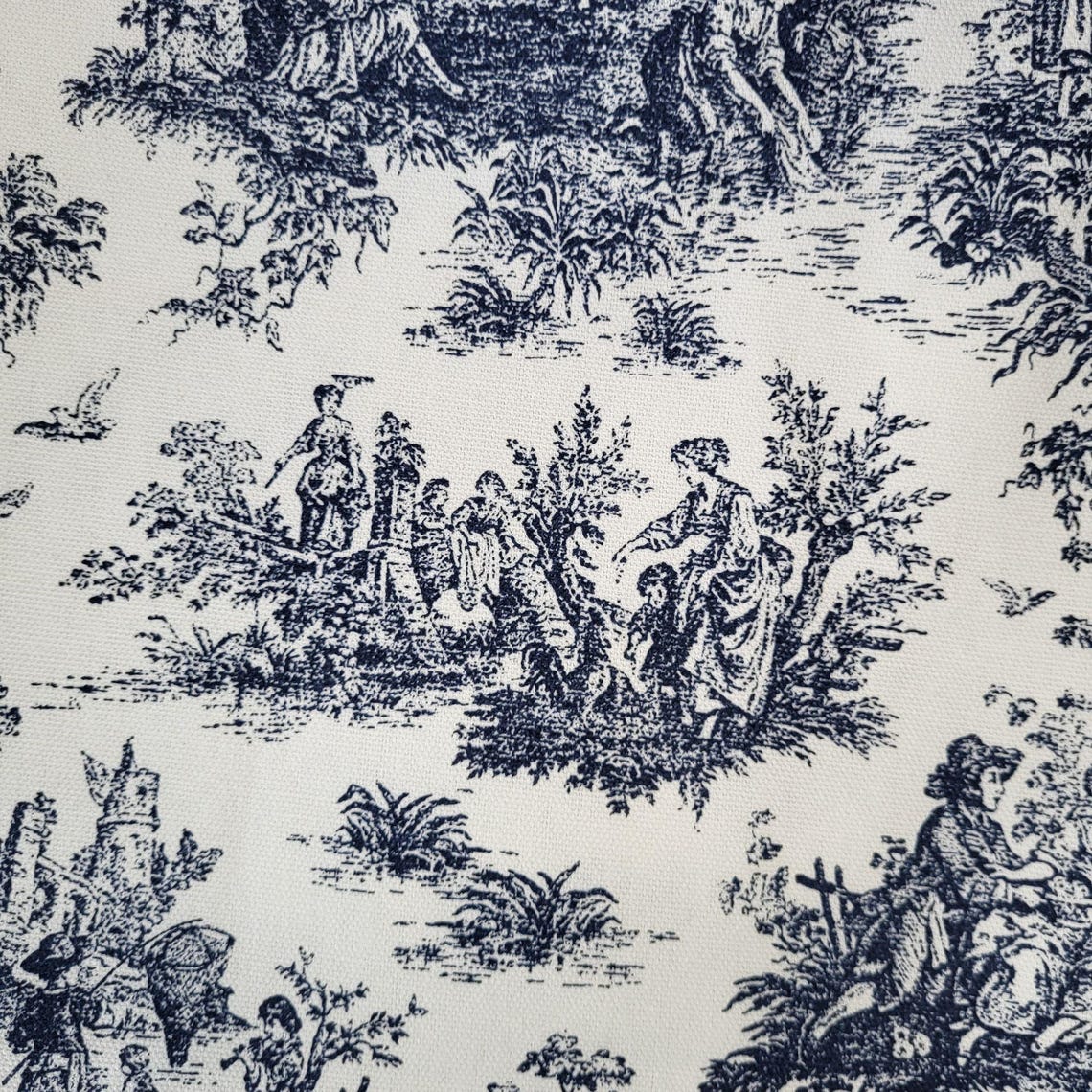 Dark Blue & White Toile Decorator Fabric French Country Heavy Cotton 2 ...