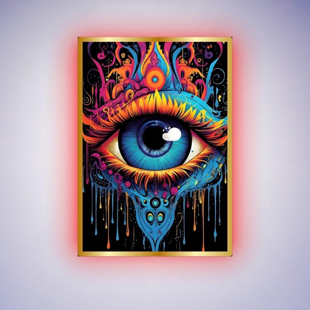 Psychedelic Eye Wall Art LED Frame, Trippy Vision Poster, RGB Light ...
