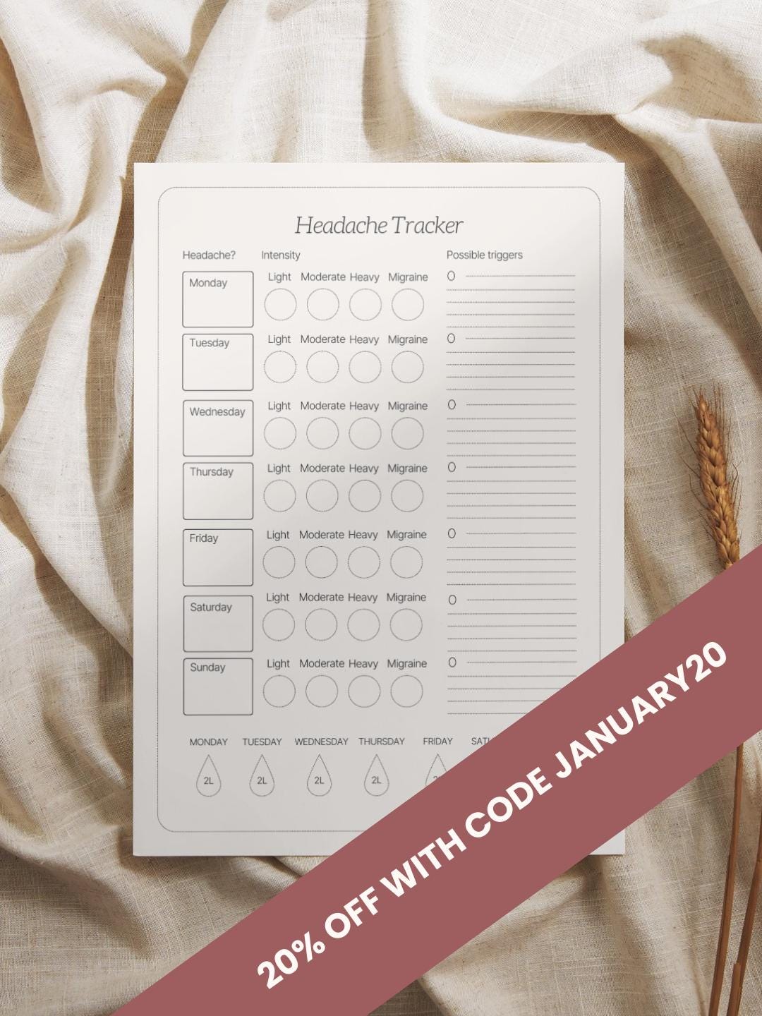 Headache and Migraine Tracker Printable | Pain Log & Trigger Journal ...