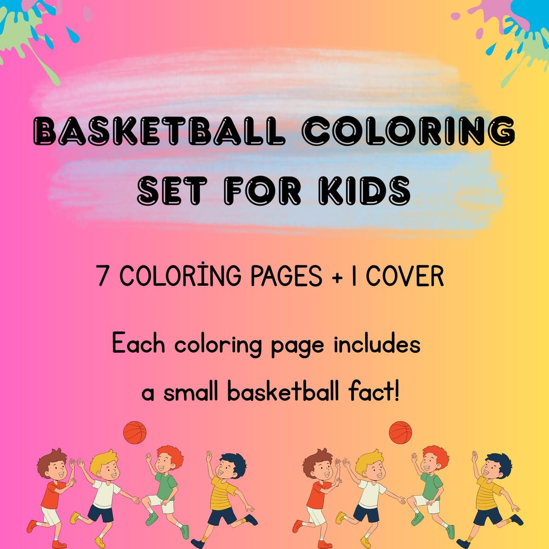 Basketball Coloring Pages: Kids Sports Activity Set (PDF Download A4 ...