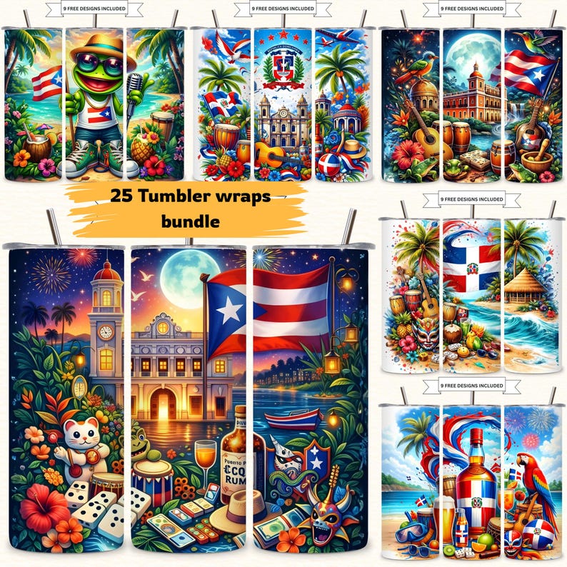 25 Puerto Rico Dominican Republic Tumbler Wrap Bundle 20oz Skinny PNG ...