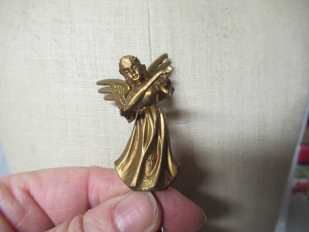 Vintage Christmas Angel Plant Pick or Embellishment Gold Plastic Wired ...