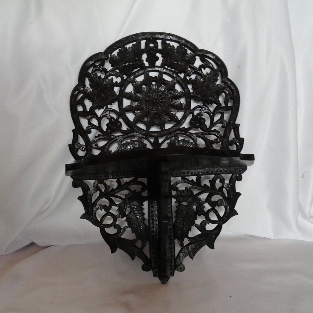 Fretwork Wooden Shelf Small Dark Wood Lightweight Wall Hanging Home ...