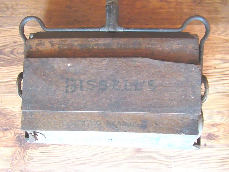 Antique Bissell's Universal Carpet Sweeper, Oak Wood, Laundry Room ...