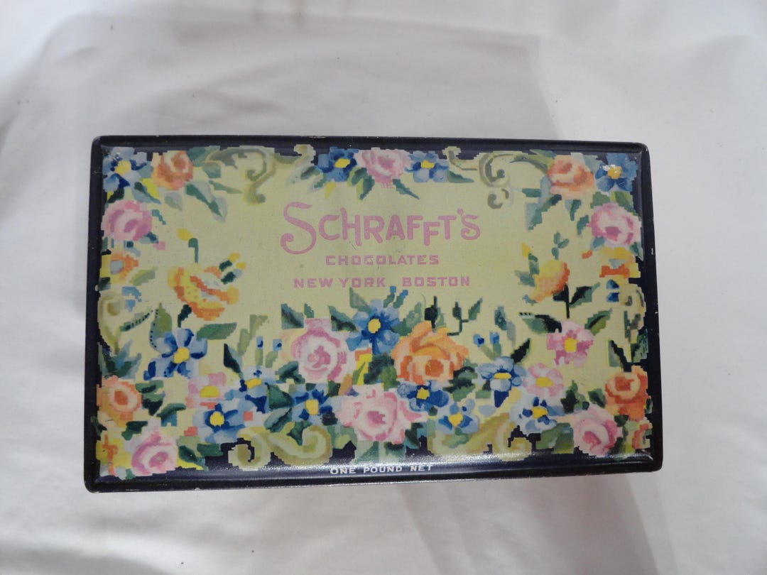 Vintage Schrafft's Chocolate Tin Box 1930s Floral Metal Hinged ...