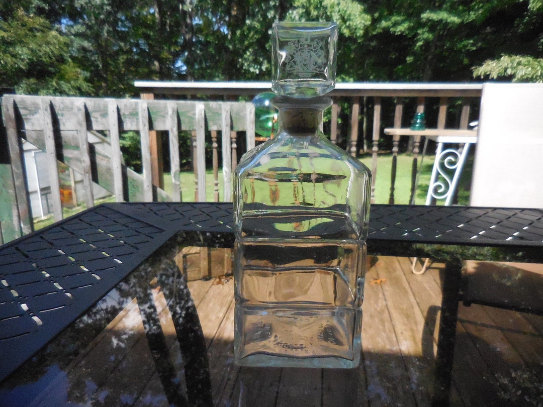 Vintage Glass Square Liquor Decanter & Stopper Clear Booze Alcohol ...