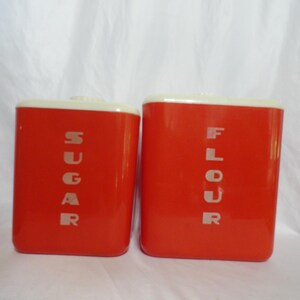 Vintage Lustro Ware Sugar & Flour Canisters Red and White Kitchen ...