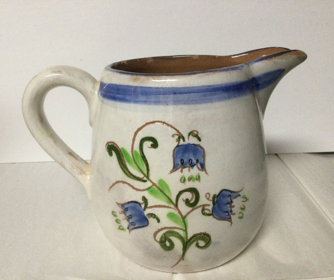 Vintage Stangl Pottery Pitcher Terra Rose Off-white Light Blue Bell ...