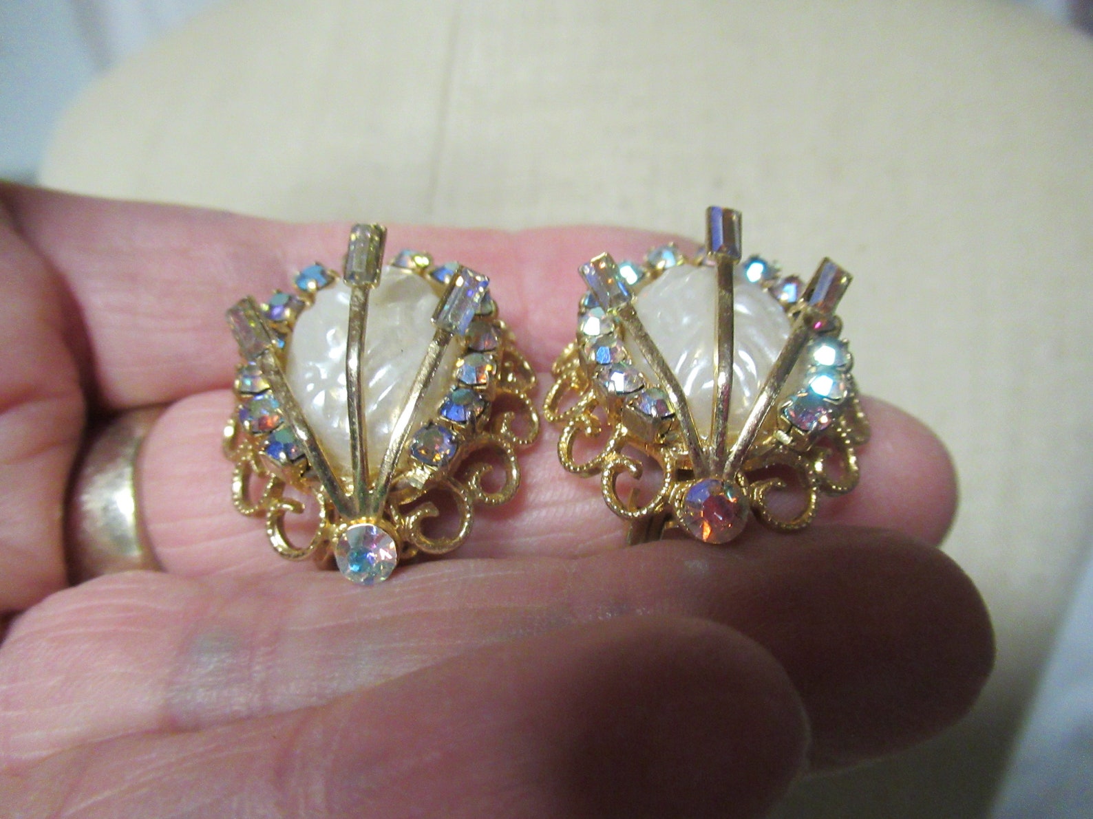 Vintage 1950s to 1960s Gold Tone Iridescent Rhinestones Faux | Etsy