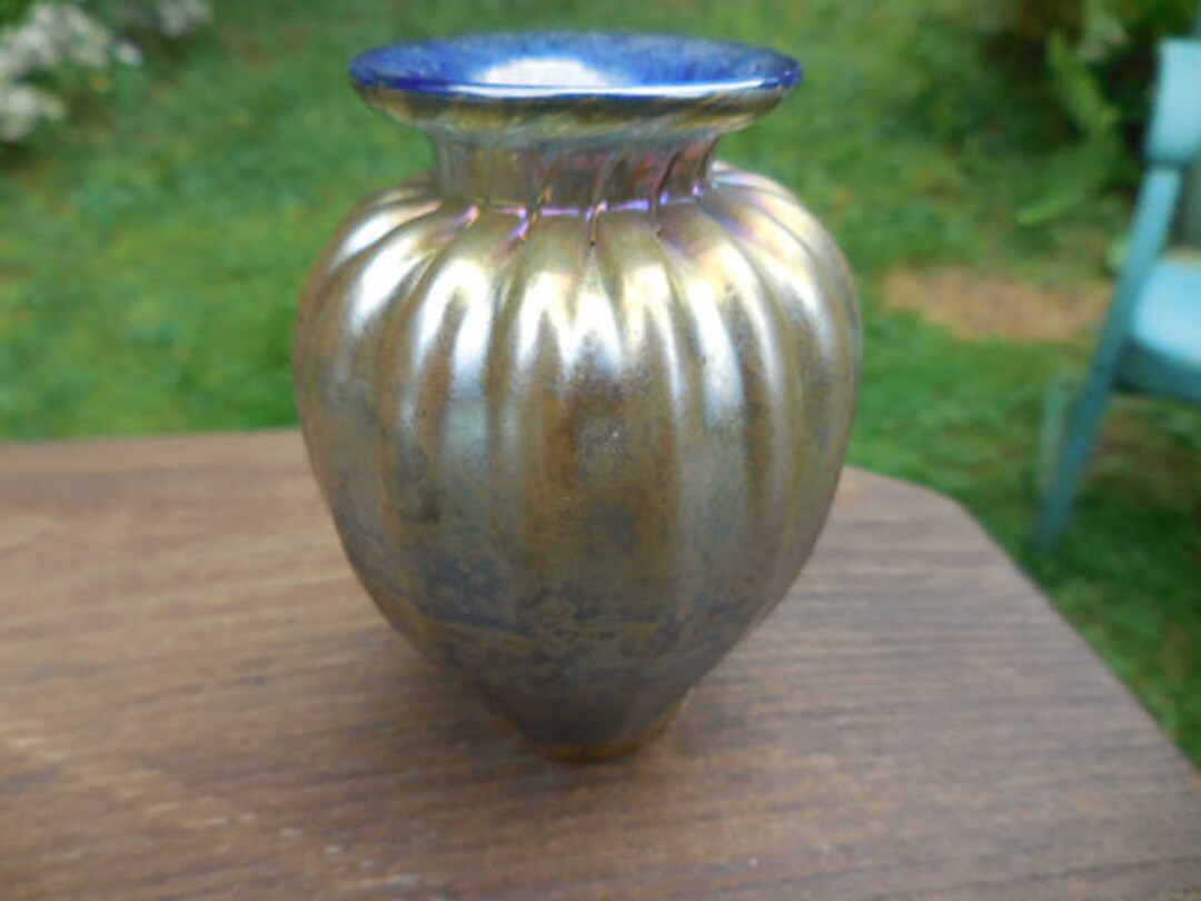 Vintage Stephen Fellerman Flower Vase Gold, Purple, Blue Luster ...