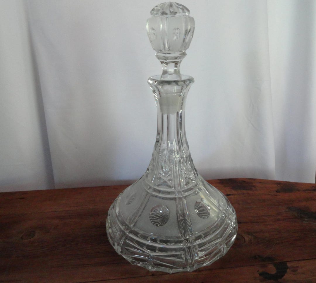 Vintage Clear Liquor Decanter Cut Clear Crystal Large Ship Like Fat ...