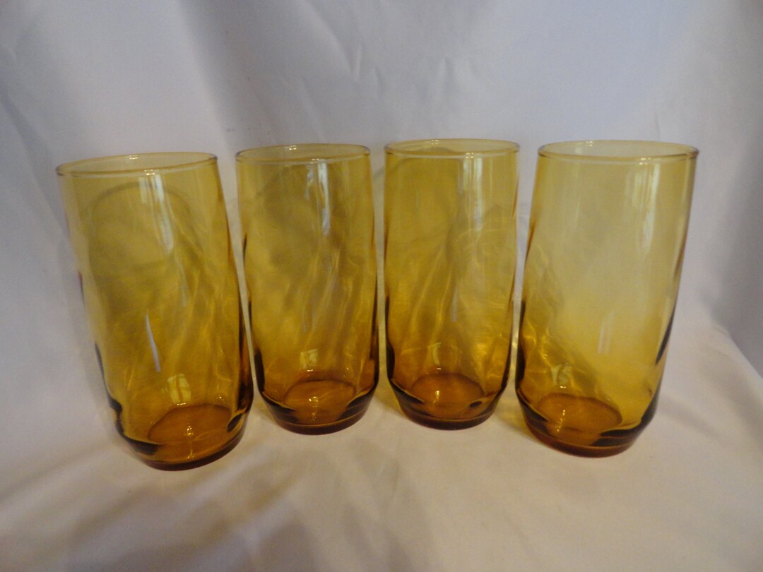 Vintage Libbey Topaz Colored Drinking Glasses Swirl Set of Four 1960s ...