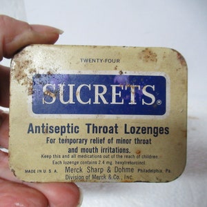Vintage Gray & Blue Sucrets Tin Antiseptic Throat Lozenges Tin Small ...