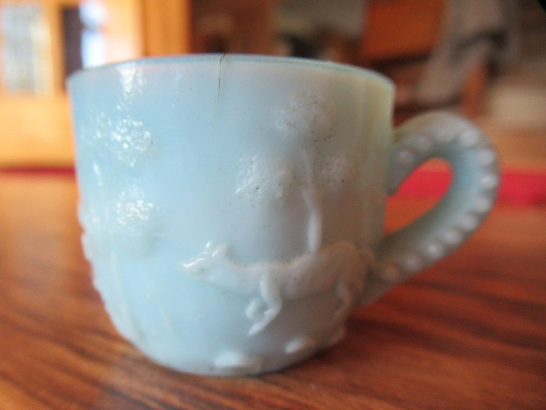 Antique Blue Slag Glass Cup Little Red Riding Hood Tiny Mug for Punch ...