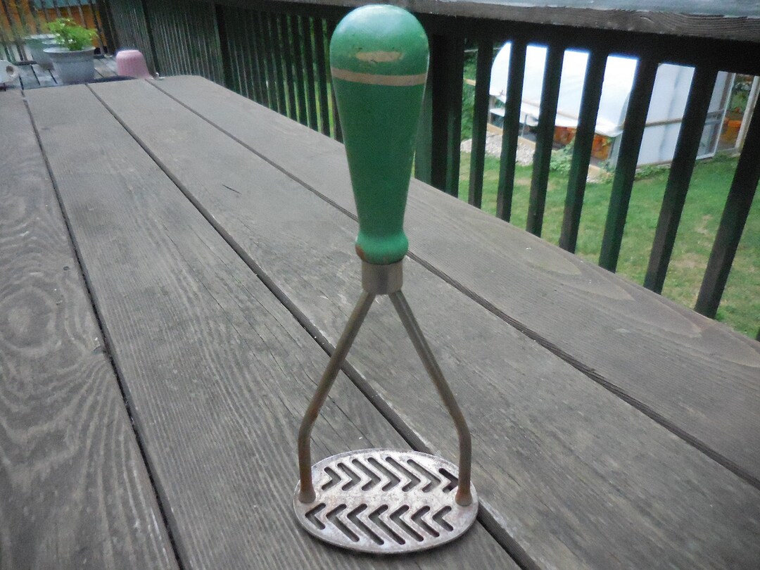 Vintage A & J Potato Masher Green or Blue Wood Handle or Wavy Slicer ...
