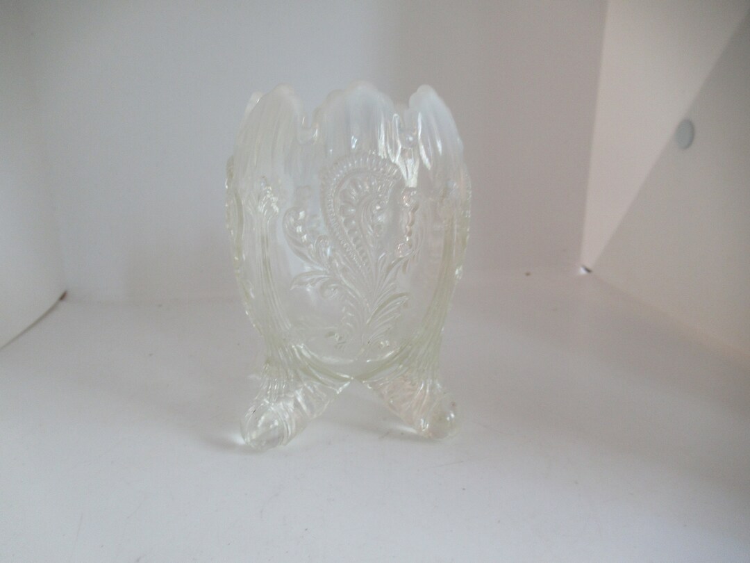 Antique EAPG Dugan Fan and Feather Spooner Clear & Opalescent Egg ...