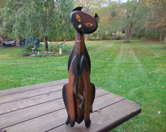 Vintage 1960s to 1970s Wooden Kitty Siamese Cat Metal and Wood Romm Mfg ...
