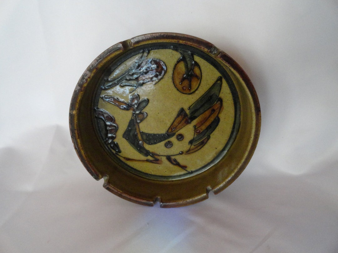 Vintage Otagiri Roadrunner Large Ceramic Ashtray Blue Brown Glaze ...