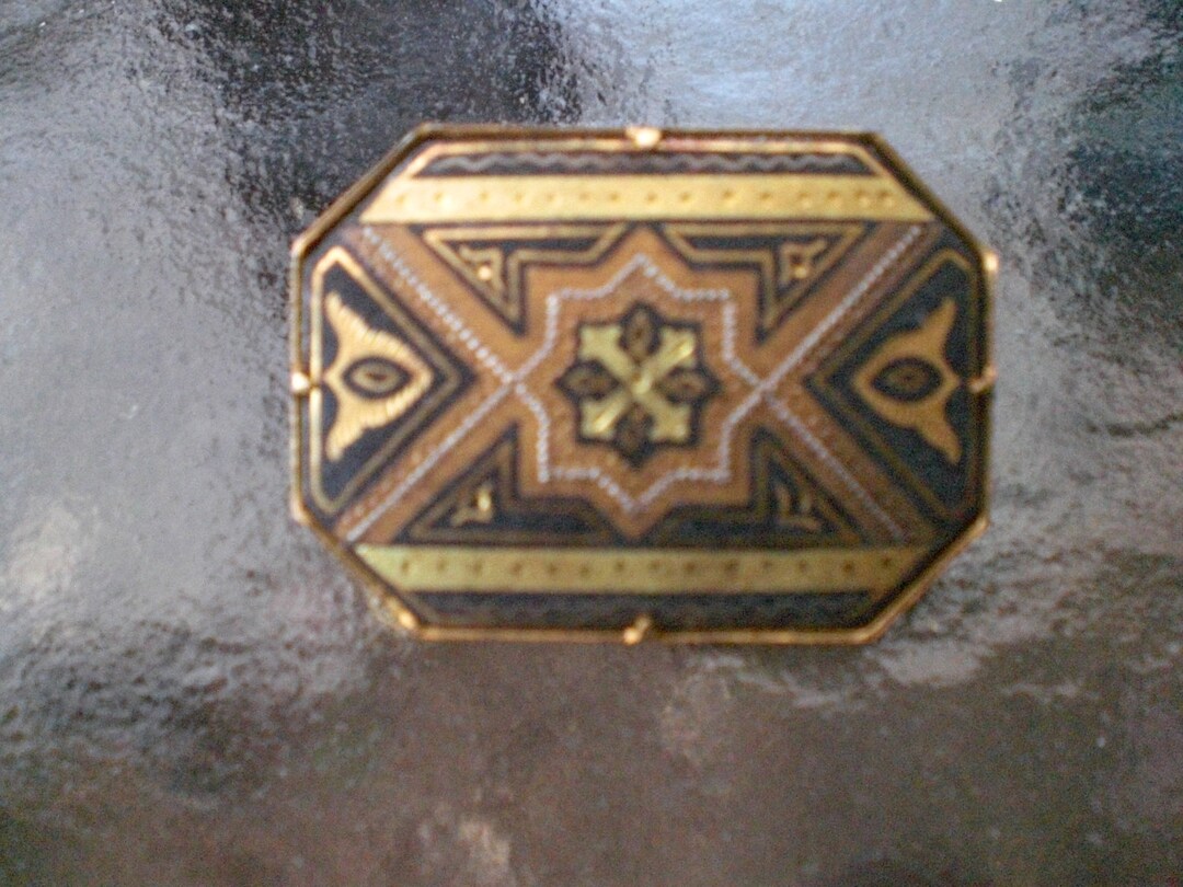 Vintage Damascene Oblong Pin Gold Tone Black Design 1940s 1950s Art ...
