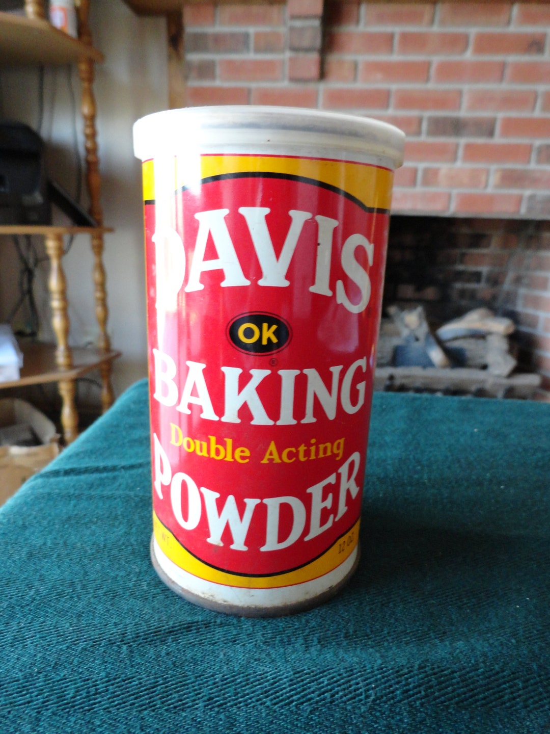 Vintage Davis Baking Powder Tin Double Acting Powder Metal Red & Yellow ...