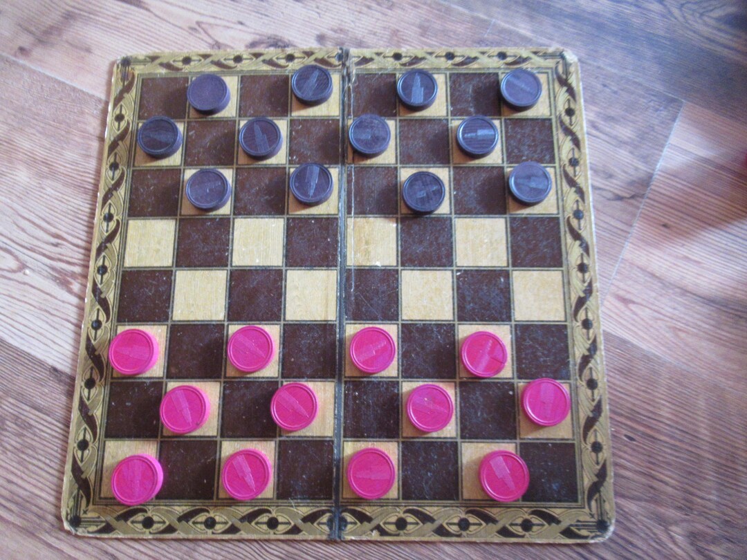 Vintage Wooden Halsam Checkers Set & Board Red and Black Wood Pieces ...