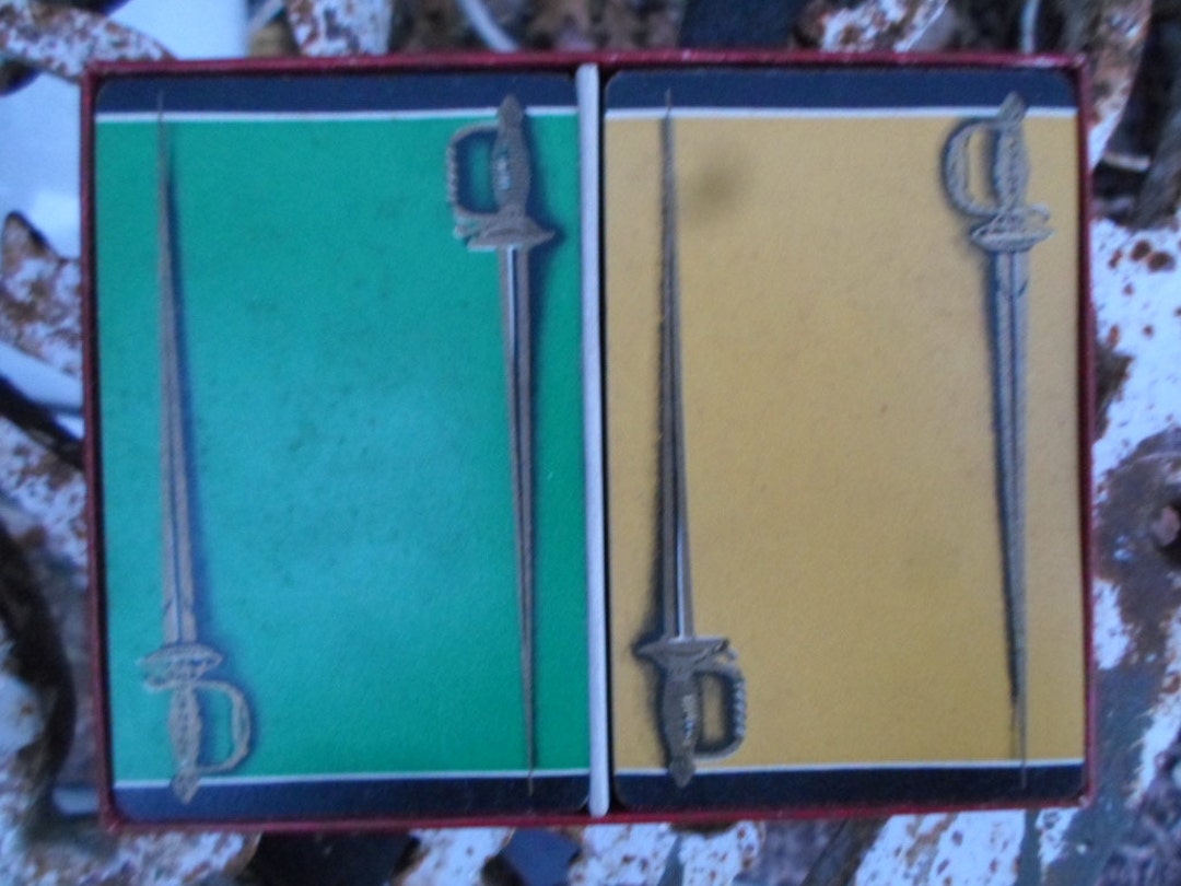 Vintage Riviera Playing Cards Swords Yellow Green & Gold Box Playing ...