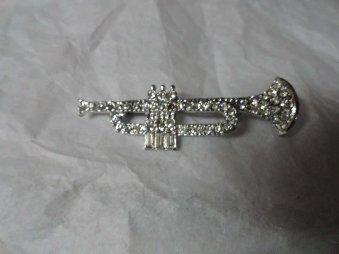 Vintage Women's Silver Tone Rhinestone Trumpet Pin 1930s to 1950s ...