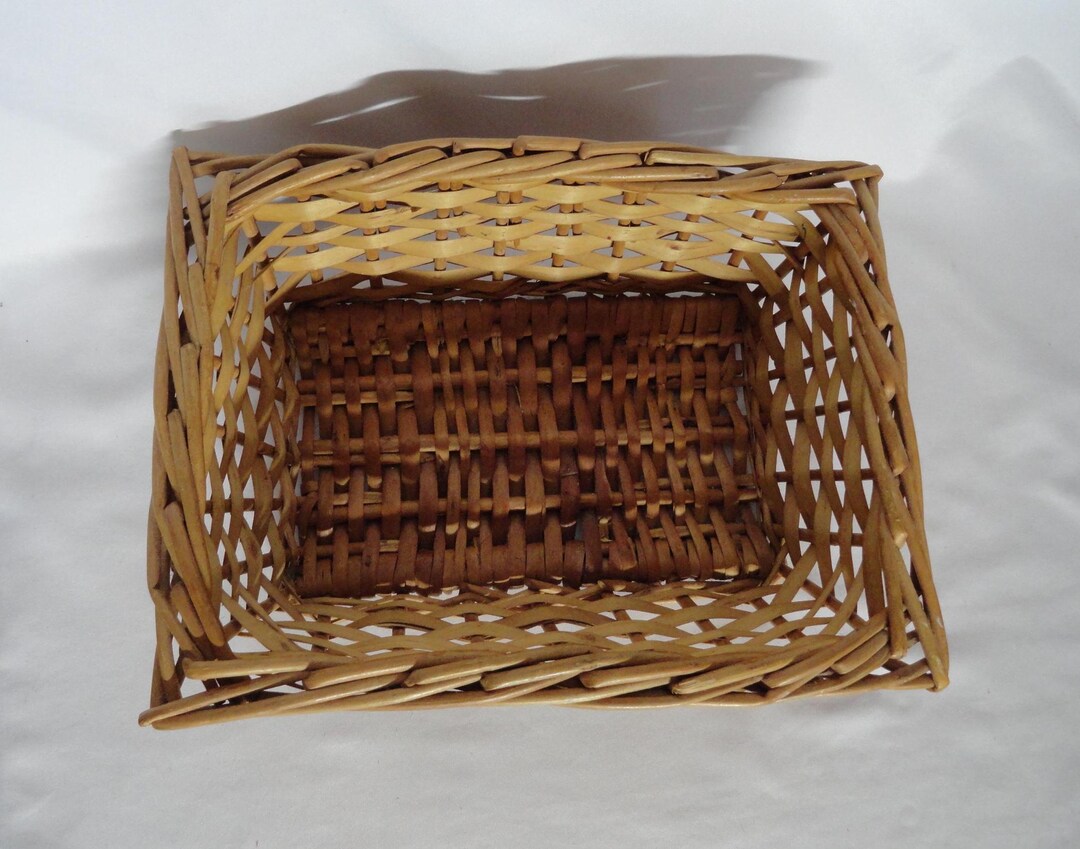 Vintage Rectangle Wicker Basket Small Brown Made in Portugal Rustic ...