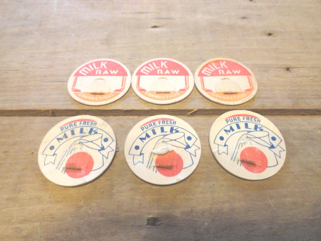 Vintage Cardboard Paper Milk Bottle Caps Raw Pure Fresh Red/blue/white ...