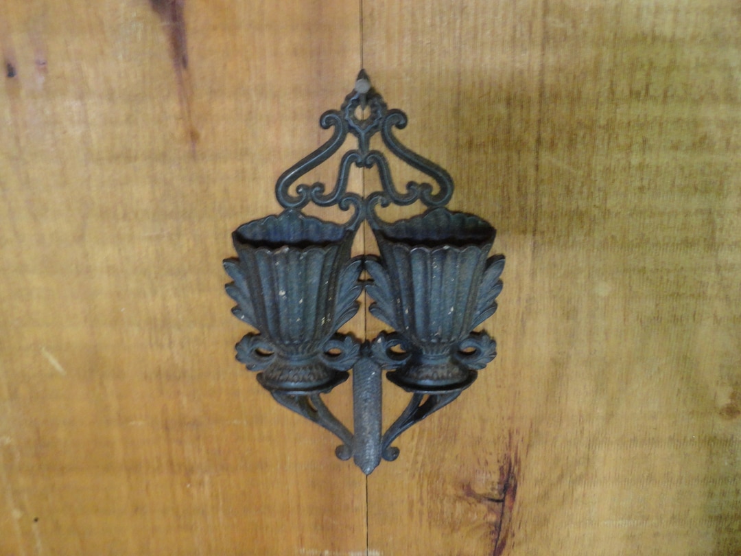 Antique Cast Iron Match Holder Wall Hanging Black Pocket Double ...