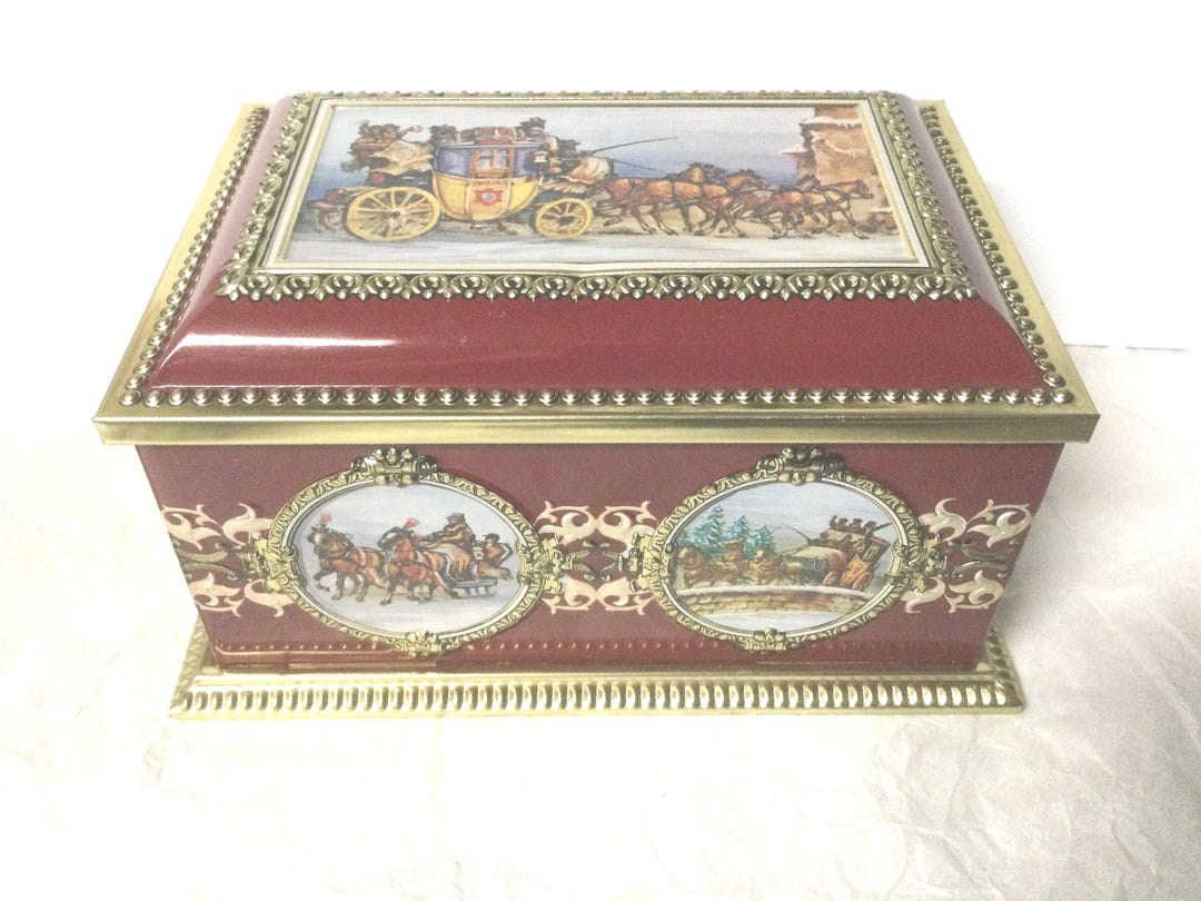Vintage W. Germany Hinged Tin Box, Klann, Stage Coach, Small Chest ...