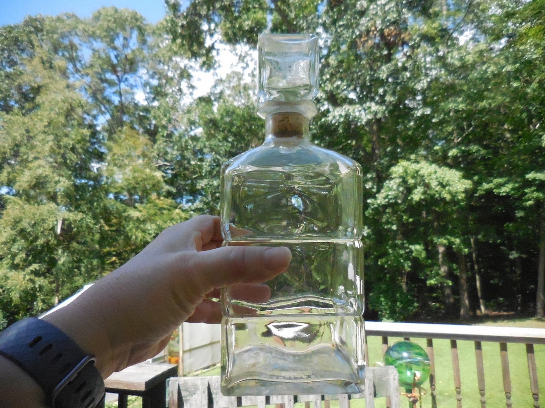 Vintage Glass Square Liquor Decanter & Stopper Clear Booze Alcohol ...
