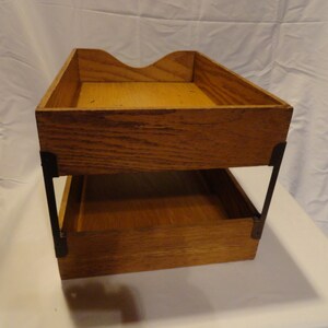 Vintage Double Oak Wood Letter Tray Legal Document Size Desk Accessory ...