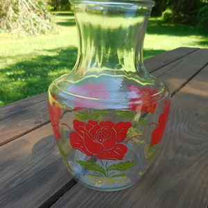 Vintage 1950s to 1960s Clear Glass Beverage Carafe Red Rose - Etsy