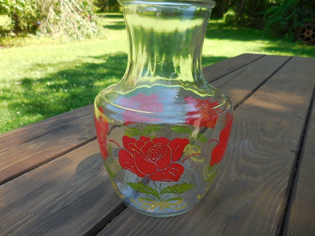 Vintage 1950s to 1960s Clear Glass Beverage Carafe Red Rose - Etsy