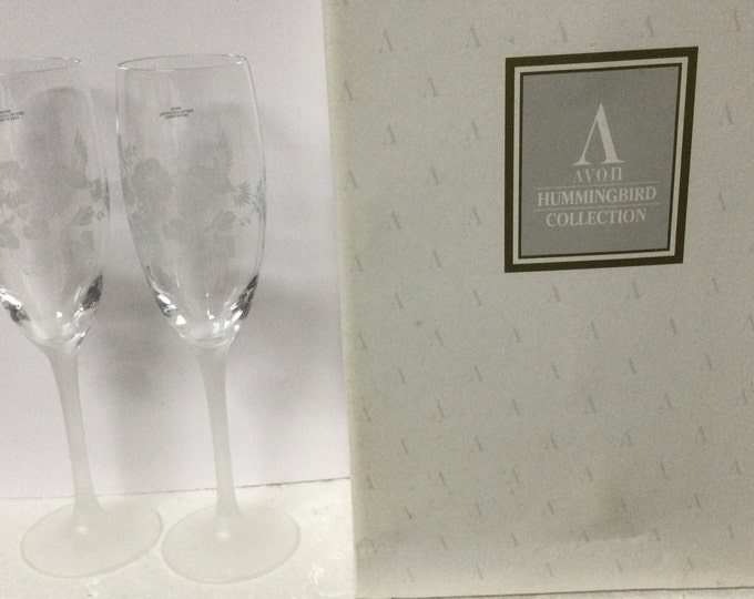 Vintage Avon Hummingbird Crystal Champagne Glasses Collection NOS Pair ...