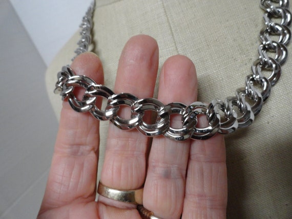 Vintage Monet Double Link Chain Necklace Wide Silver … - Gem