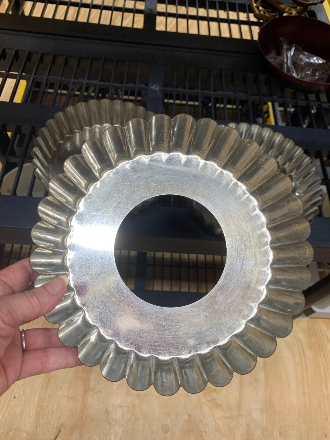 Vintage Large Tart Tin Huge Metal Silver Tone Baking Pastry Round No ...