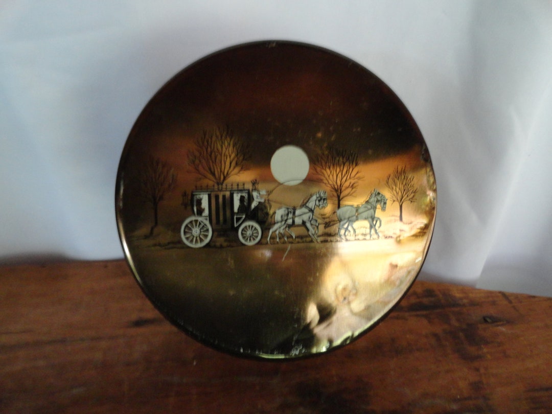 Vintage Cashew Butter Crunch Candy Tin Drawn Stage Coach Small Brown ...