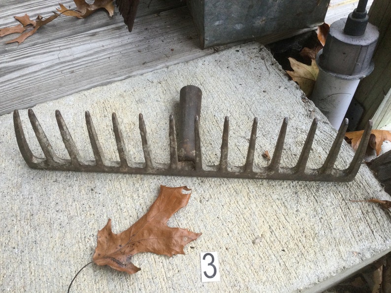 Vintage Garden Rake Head Rusty Metal No Handle Retro 14 Tines Teeth ...