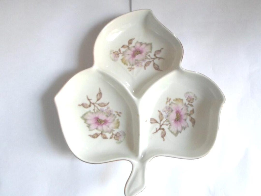 Vintage German Leaf Shape Dish Divided Leaf Dish Bavarian Pink Flowers ...