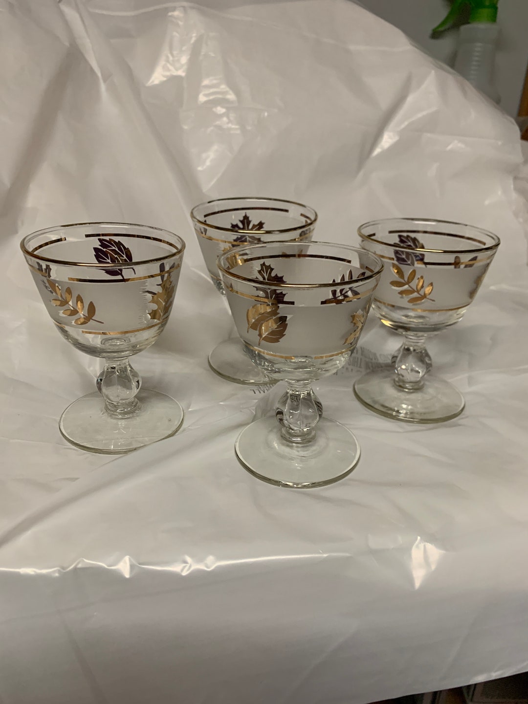 Vintage Libbey Starlyte Pattern Drinking Glasses Gold Leaves Frosted ...